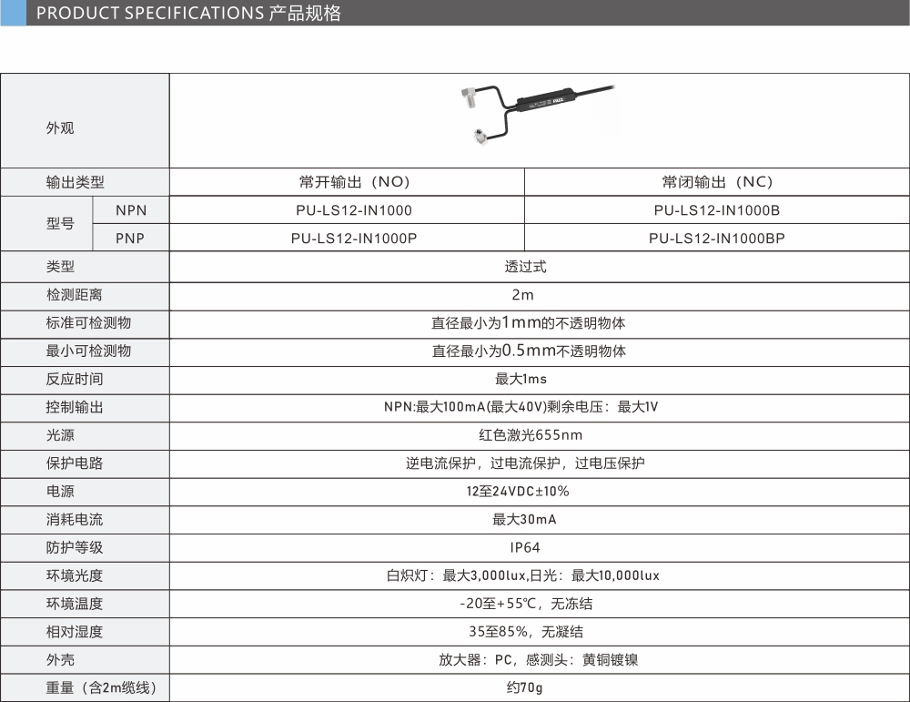 超小激光对射传感器 PU-LS12-IN1000系列-激光传感器-AUZ传感器 安优测传感器 光电传感器 高精度传感器 颜色传感器 接近传感器 ...